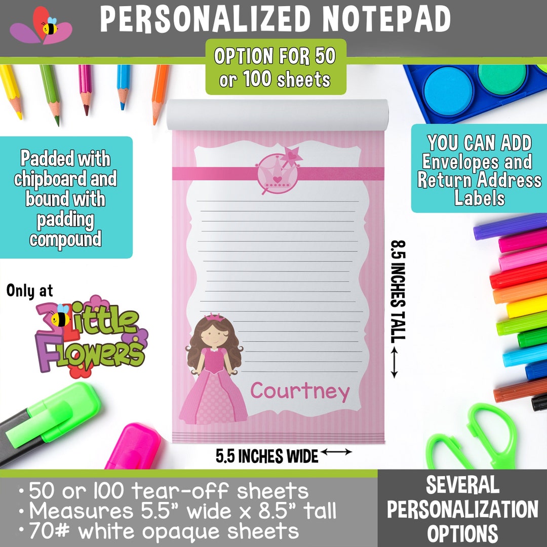 Princess Notepad - Personalized Notepad - Personalized Children ...