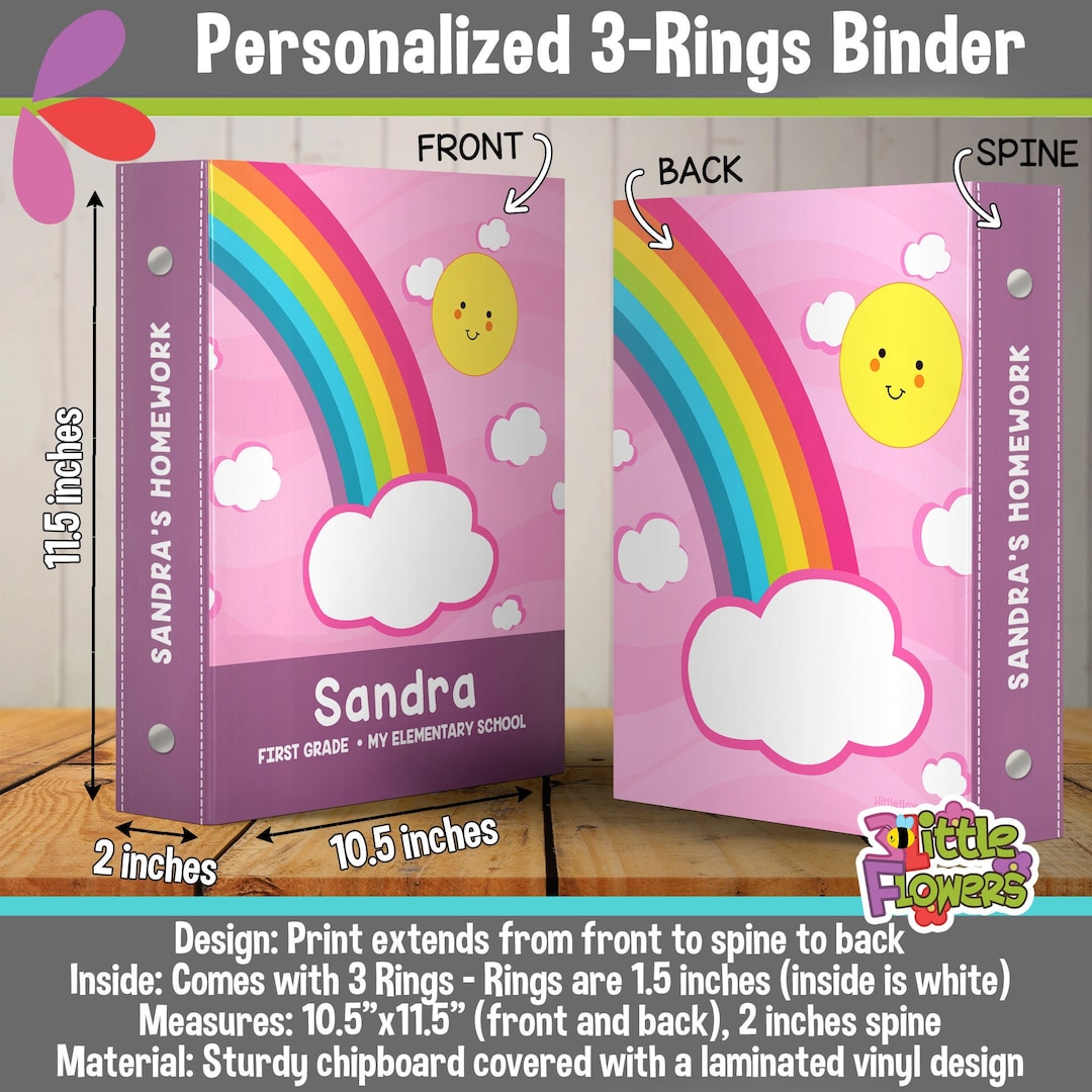 Personalized Rainbows Binder - Personalized 3 Ring Binder 2 in ...