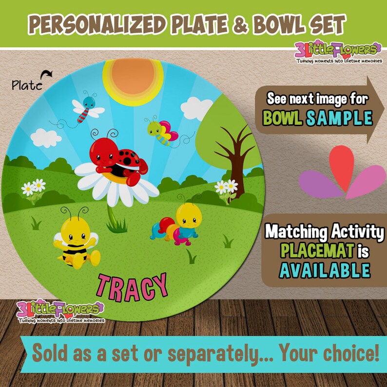 Baby Bugs Plate and Bowl Set Personalized Plastic Children | Etsy