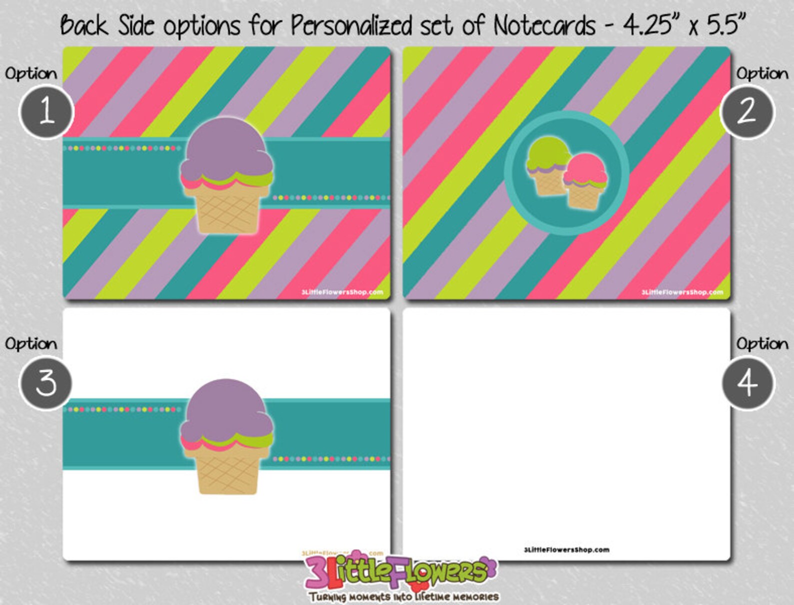 Ice Cream Note Cards Set of Personalized Note Cards 4.25 - Etsy