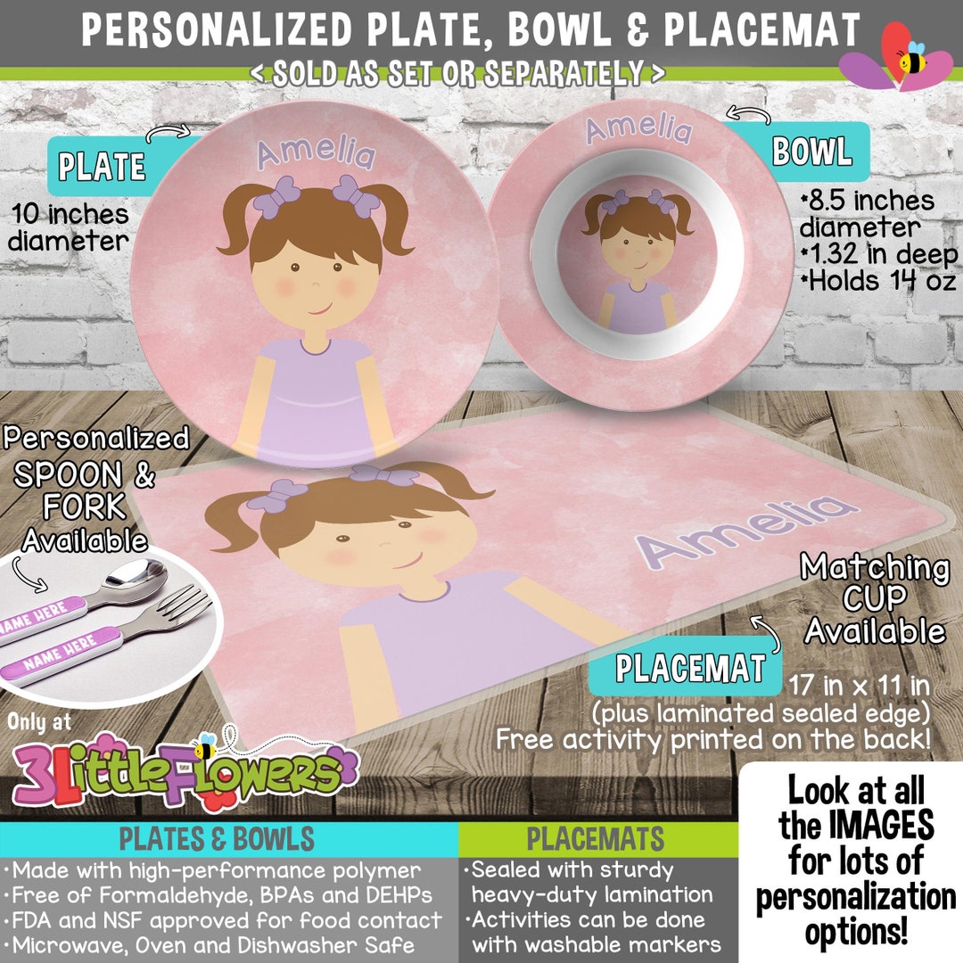 Little Girl Plate and Bowl Set - Personalized Plastic Children Plate ...