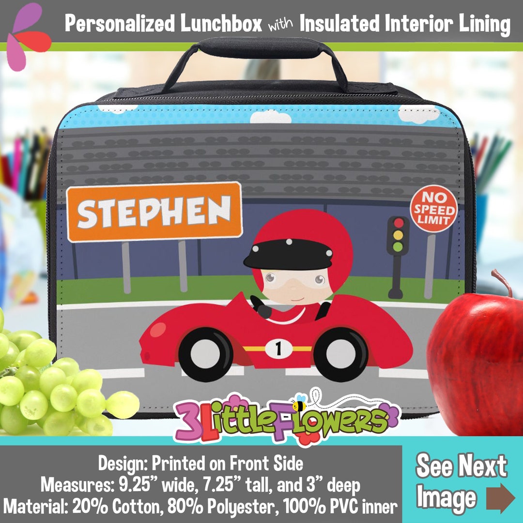 Personalized Race Car Lunchbox - Personalized Polyester Lunch Box ...