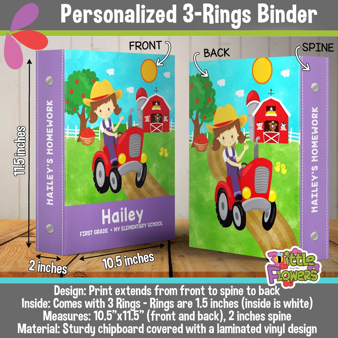 Personalized Farmer Girl Binder - Personalized 3 Ring Binder 2 Inches ...