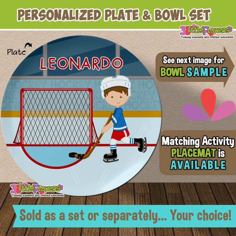 Hockey Player Plate and Bowl Set Personalized Plastic - Etsy