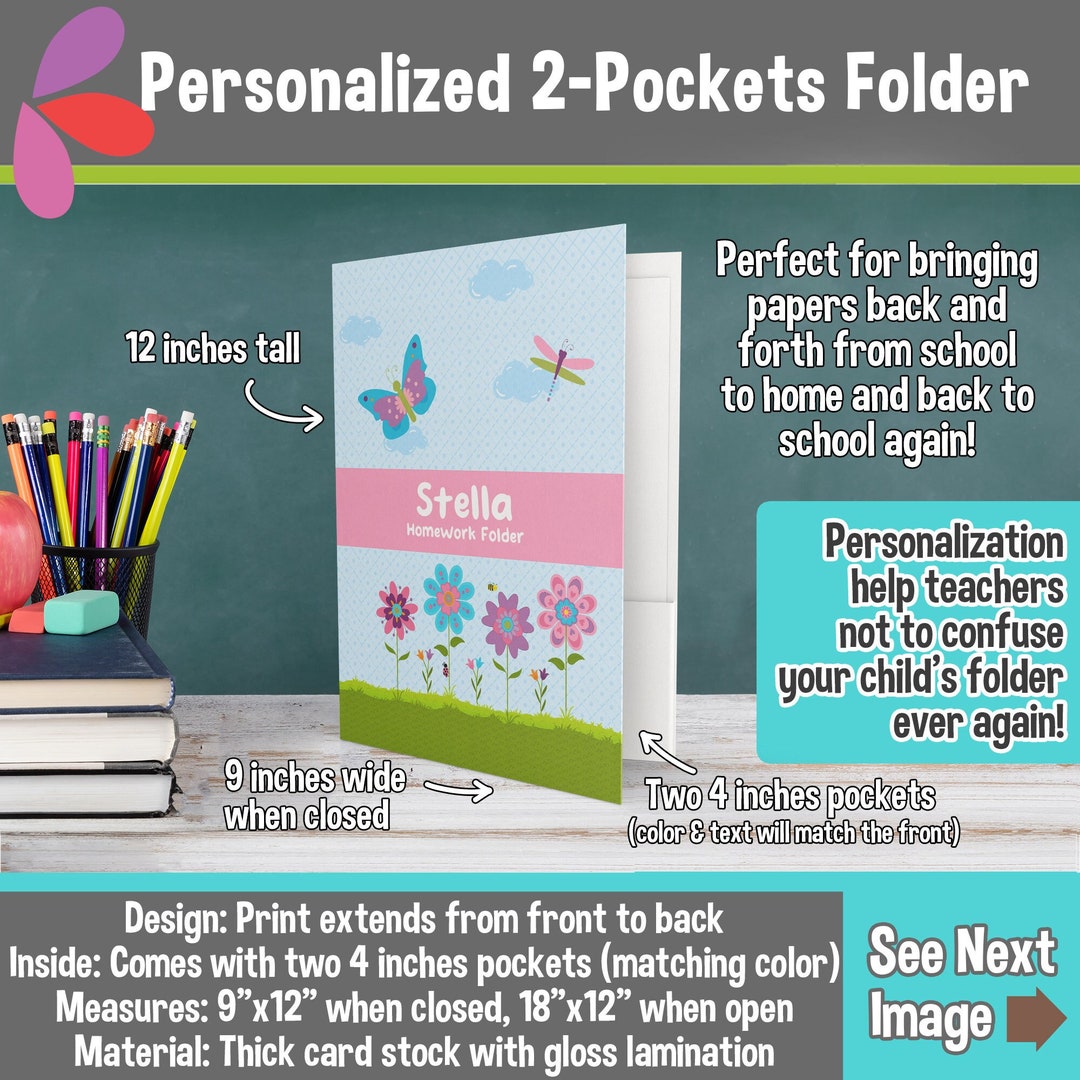 Personalized Flower Butterfly Folder - Personalized 2 Pockets Folder ...