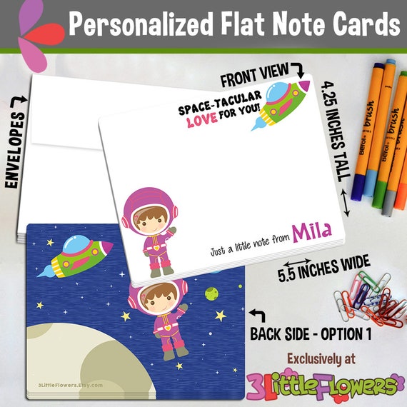 Astronaut Girl Note Cards - Set of Personalized Note Cards - Double ...