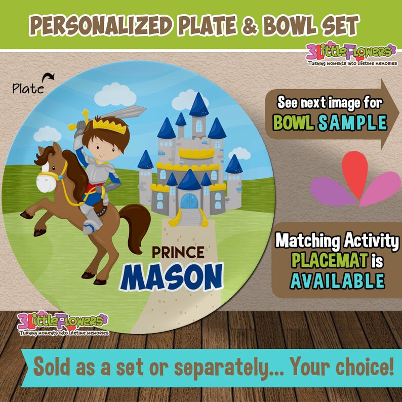 Personalized Prince Plate and Bowl Set Personalized Plastic | Etsy