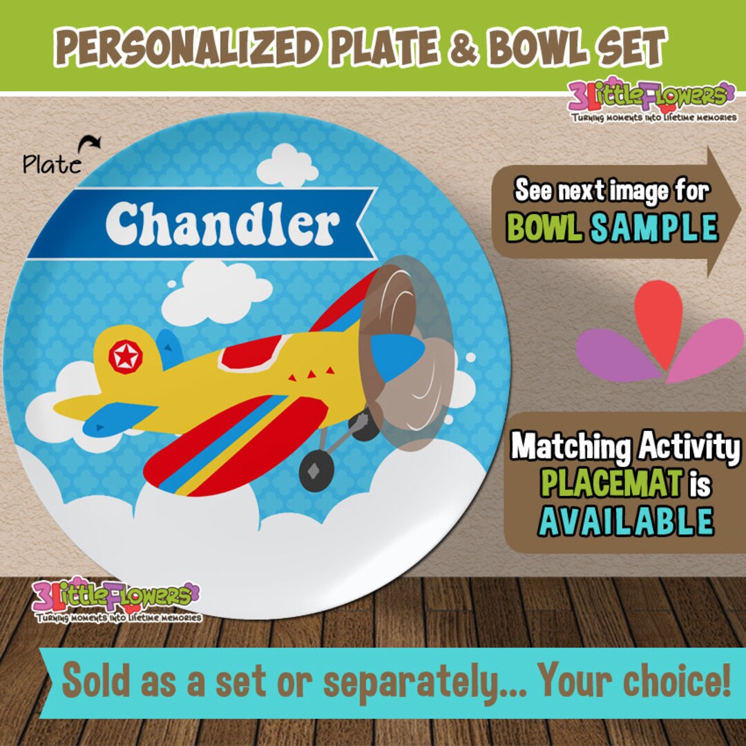 Personalized Airplane Plate and Bowl Set Aviation Theme - Etsy