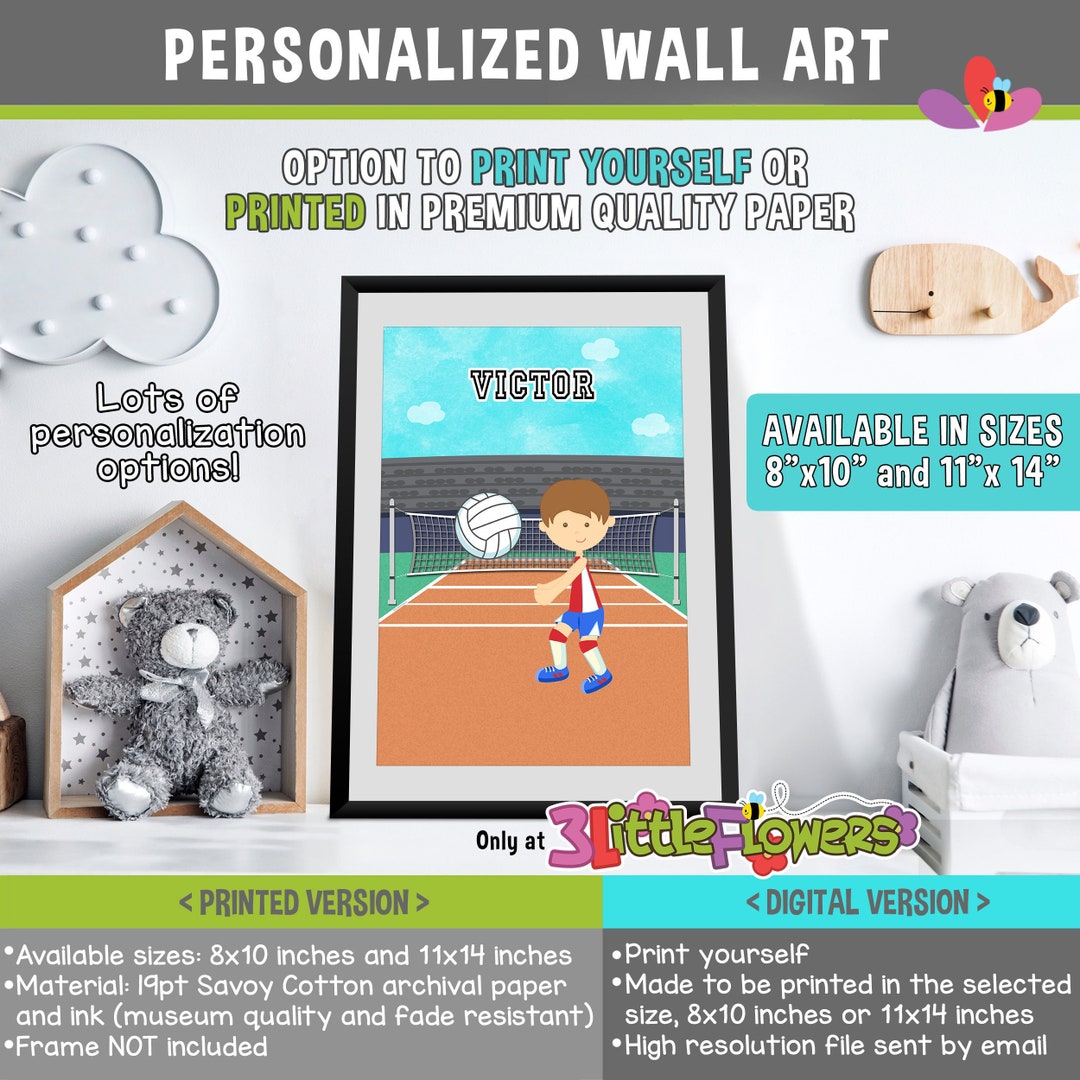 Volleyball Boy Wall Art - Personalized Premium Art Nursery Print ...