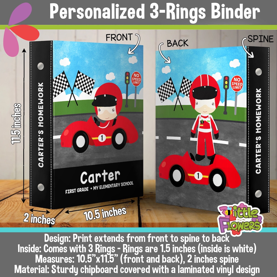 Personalized Racing Car Binder - Personalized 3 Ring Binder 2 Inches ...