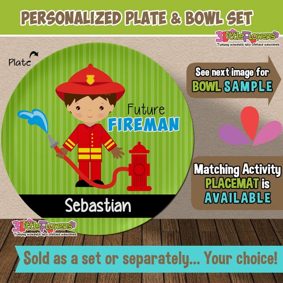 Future Fireman Plate and Bowl Set - Personalized Plastic Children Plate ...