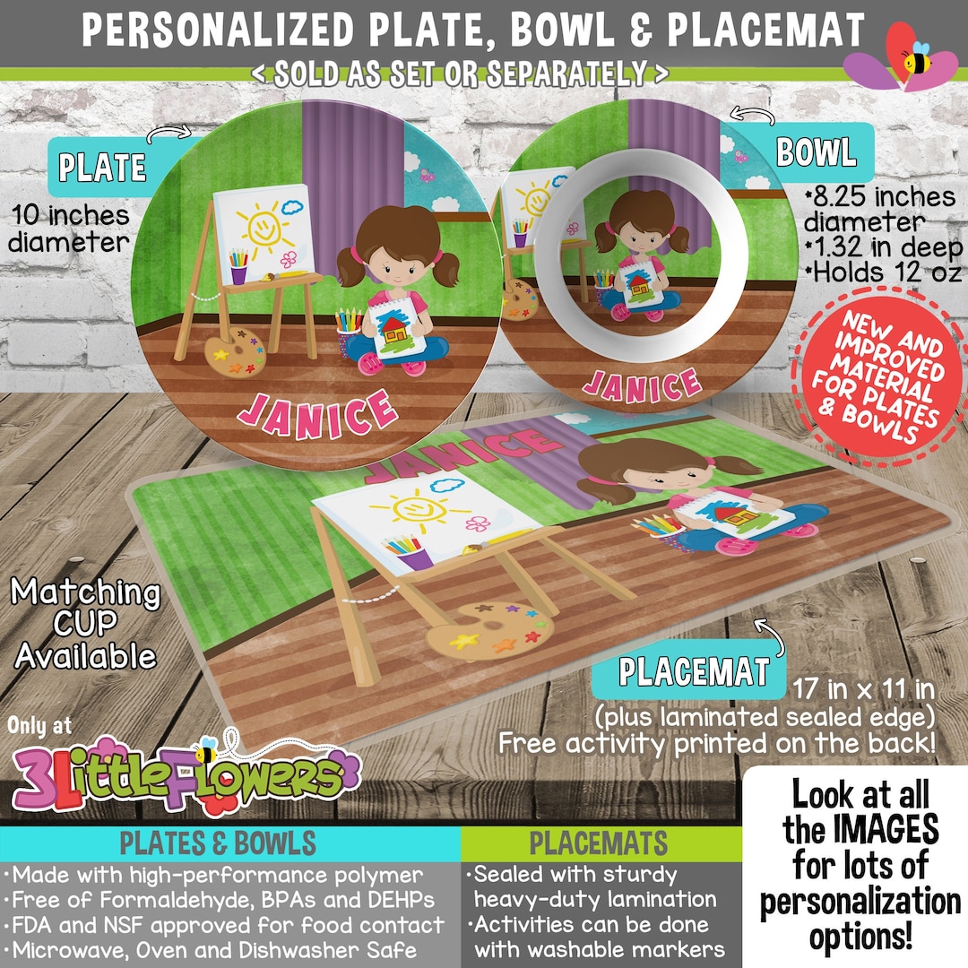 Artist Plate and Bowl Set - Personalized Plastic Children Plate and ...
