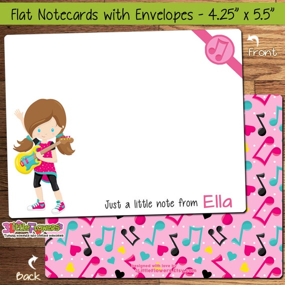 Rock Girl Note Cards - Set of Personalized Note Cards - 4.25” x 5.5 ...