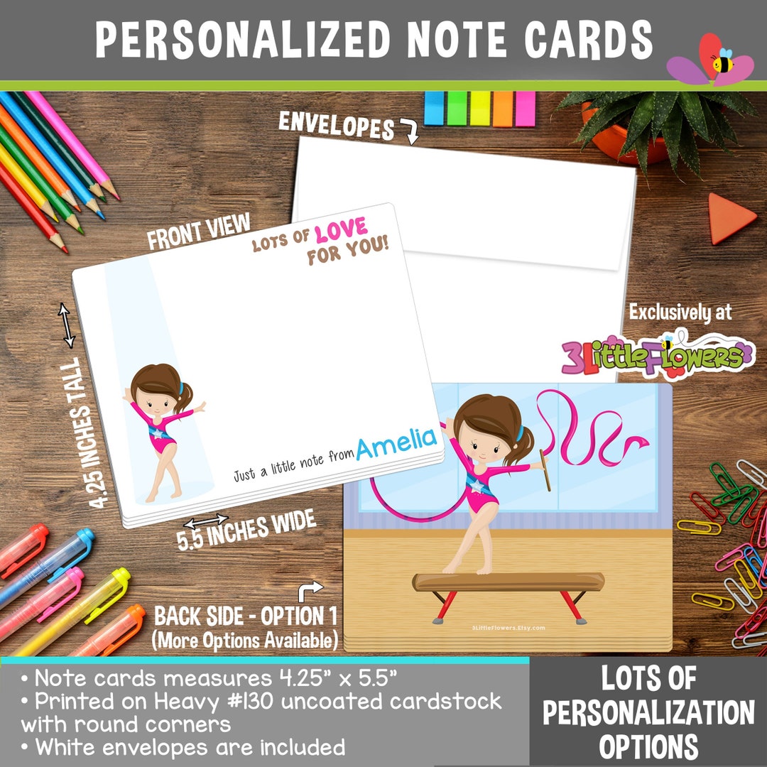 Gymnastic Note Cards - Set of Personalized Note Cards - 4.25” X 5.5 ...