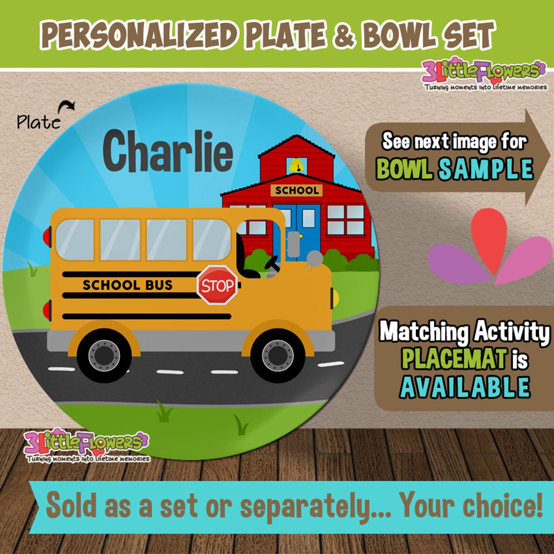 Personalized School Bus Plate and Bowl Set Personalized - Etsy