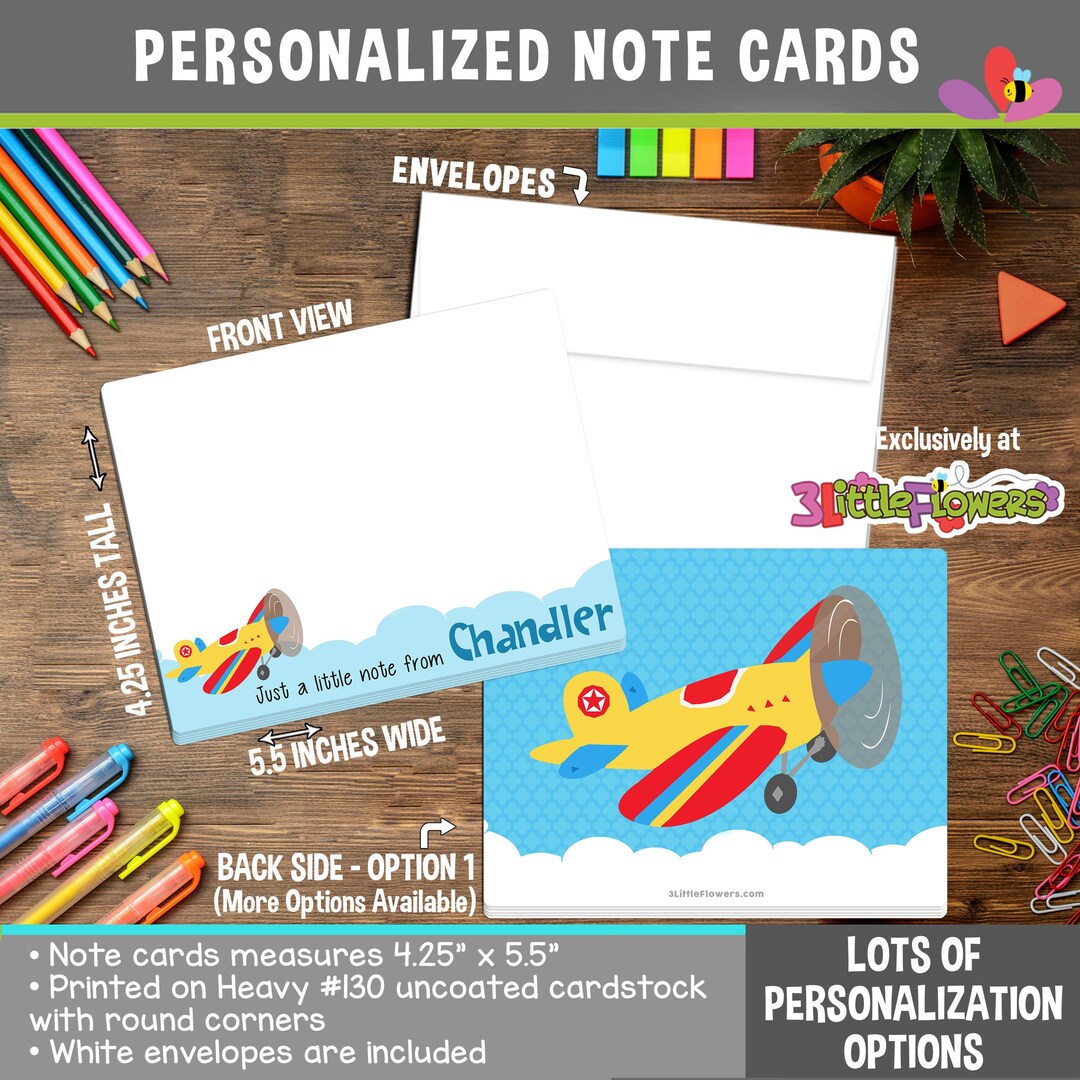 Airplane Note Cards - Set of Personalized Note Cards - 4.25” X 5.5 ...