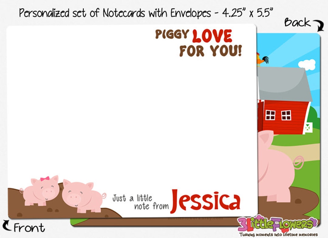 Pig Note Cards Set of Personalized Note Cards 4.25 X 5.5 - Etsy