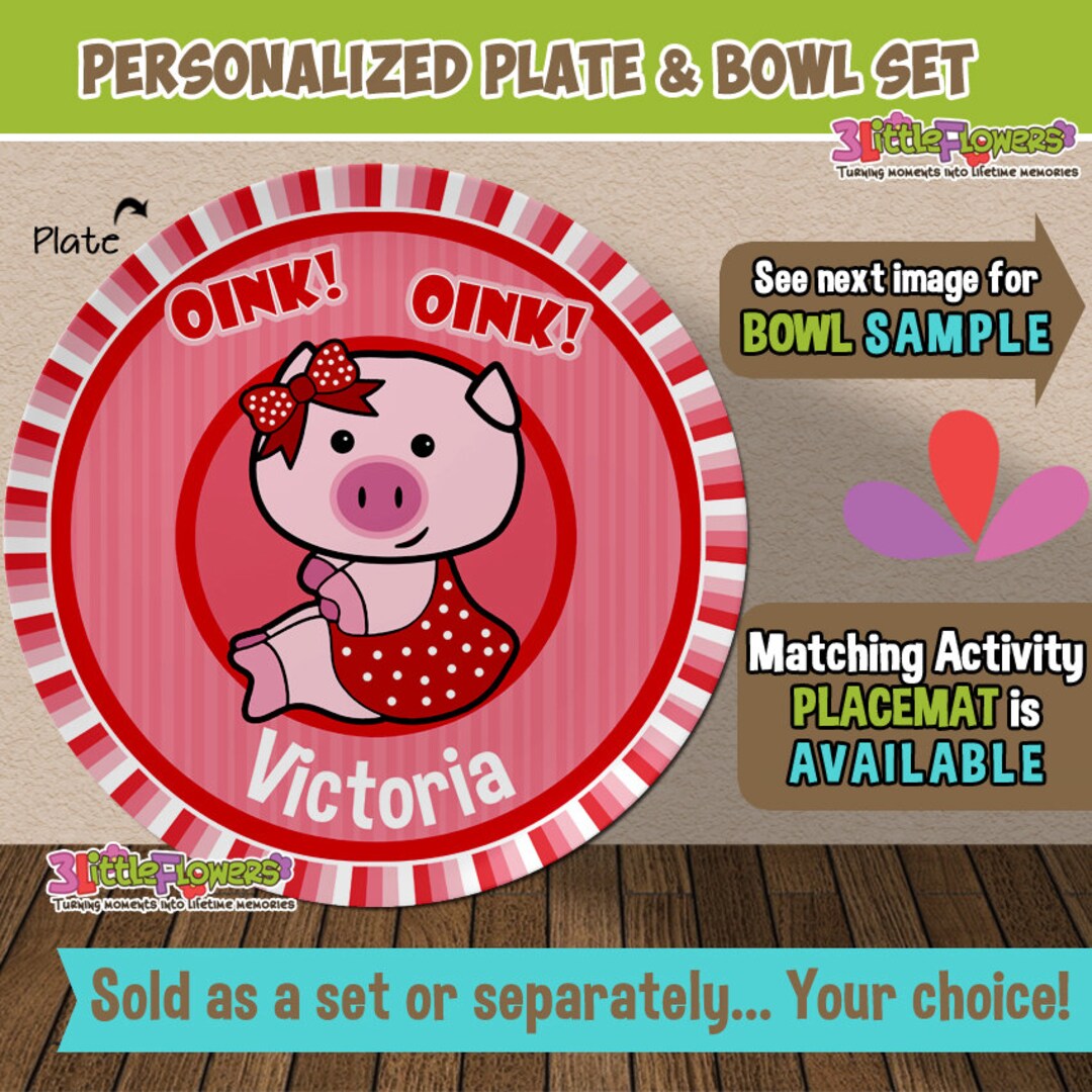 Personalized Pig Plate and Bowl Set Personalized Plastic - Etsy