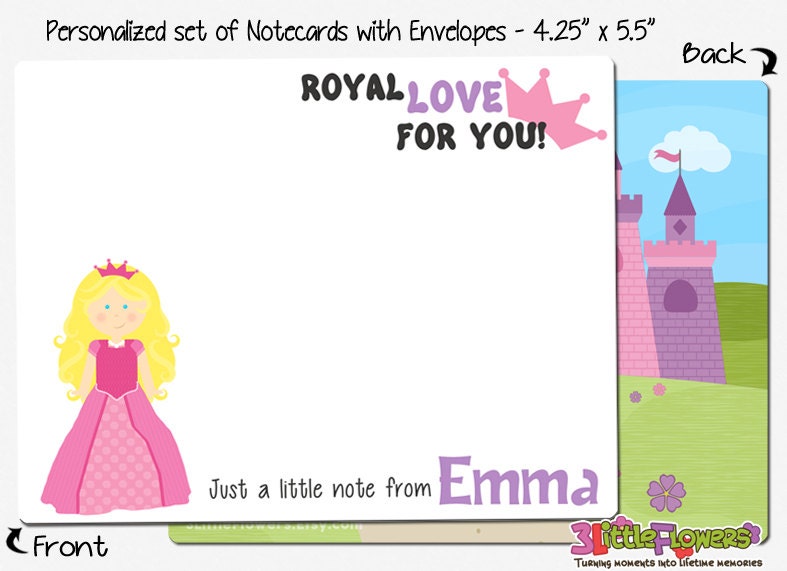 Princess Note Cards Set of Personalized Note Cards 4.25 x | Etsy