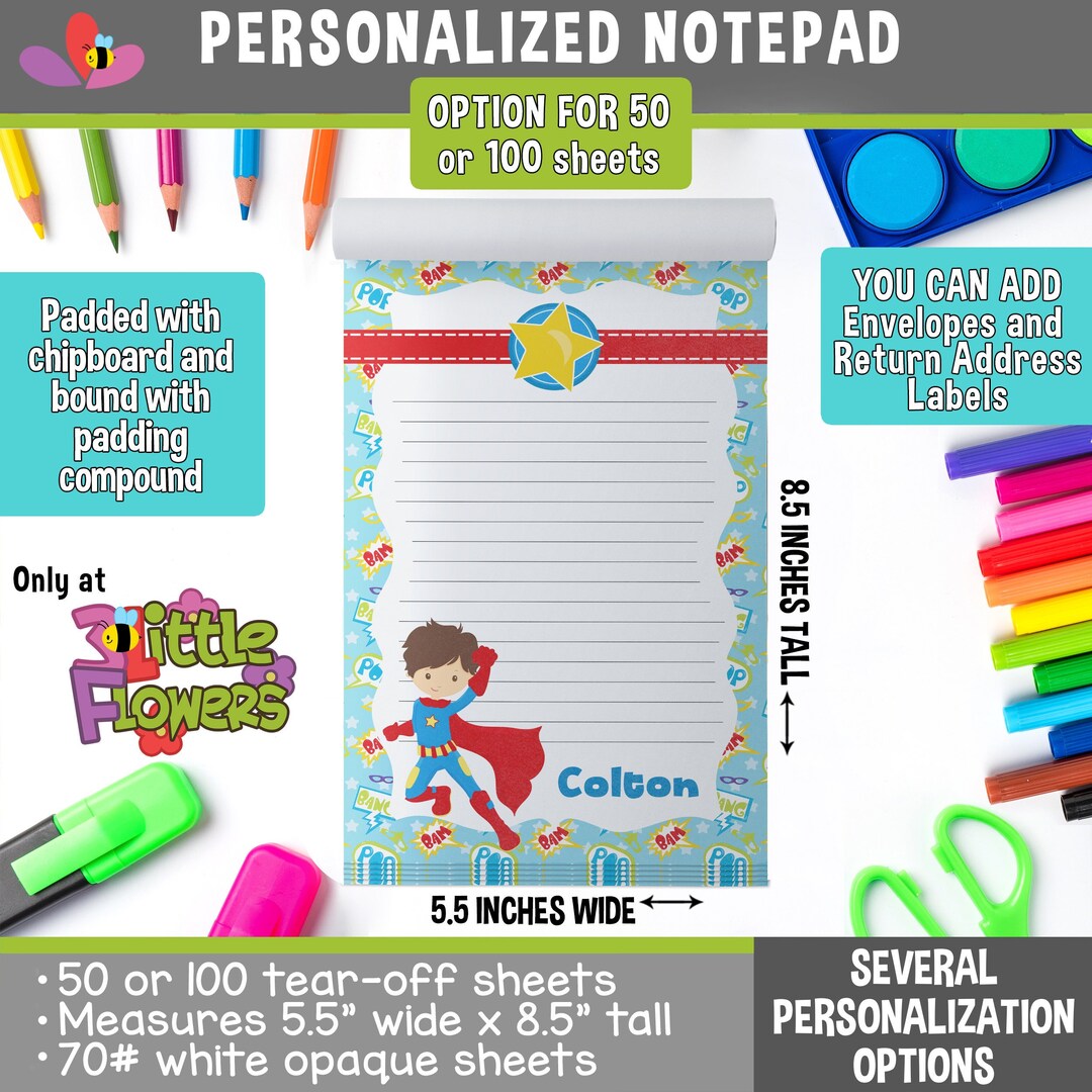 Superhero Boy Notepad - Personalized Notepad - Personalized Children ...