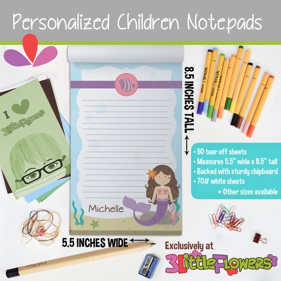 Mermaid Notepad Personalized Notepad Personalized Children | Etsy