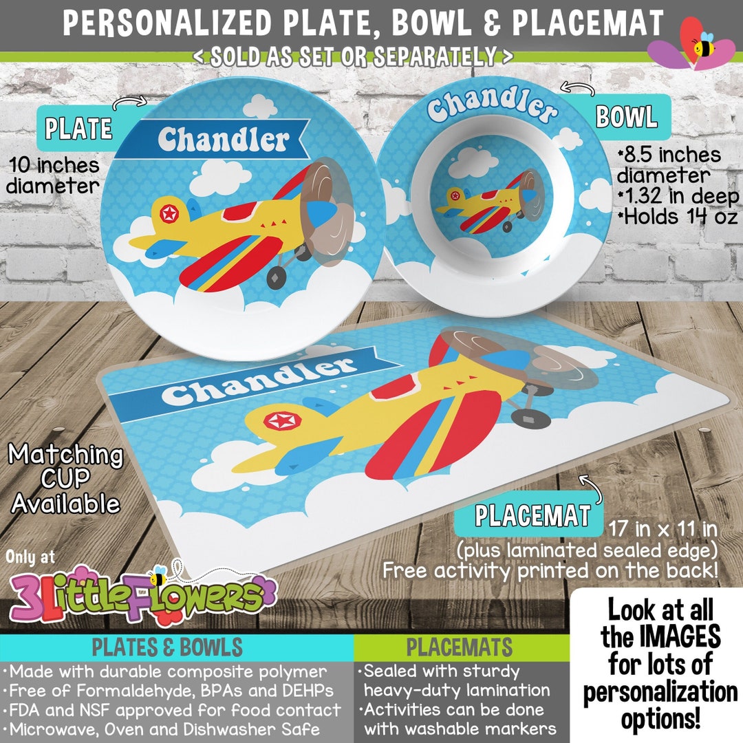 Personalized Airplane Plate and Bowl Set - Aviation Theme ...