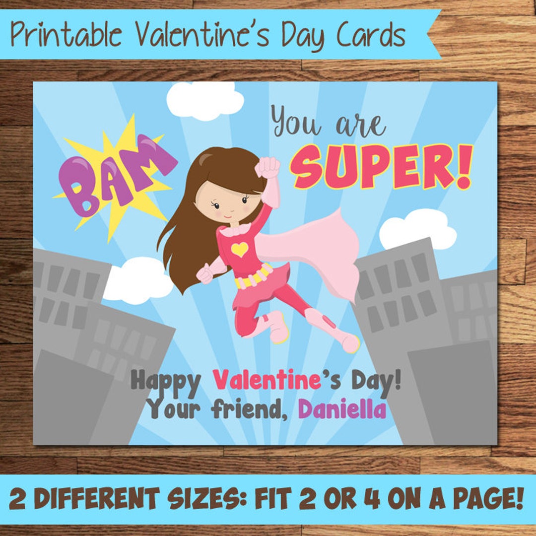 Superhero Valentine PRINTABLE Cards Personalized Valentines Cards for ...