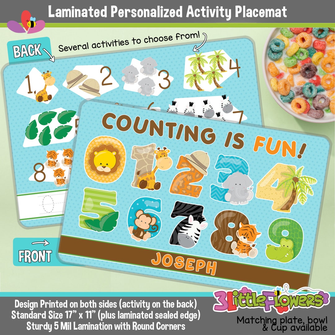 Jungle Learning Numbers Placemat - Personalized Placemat for Kids ...