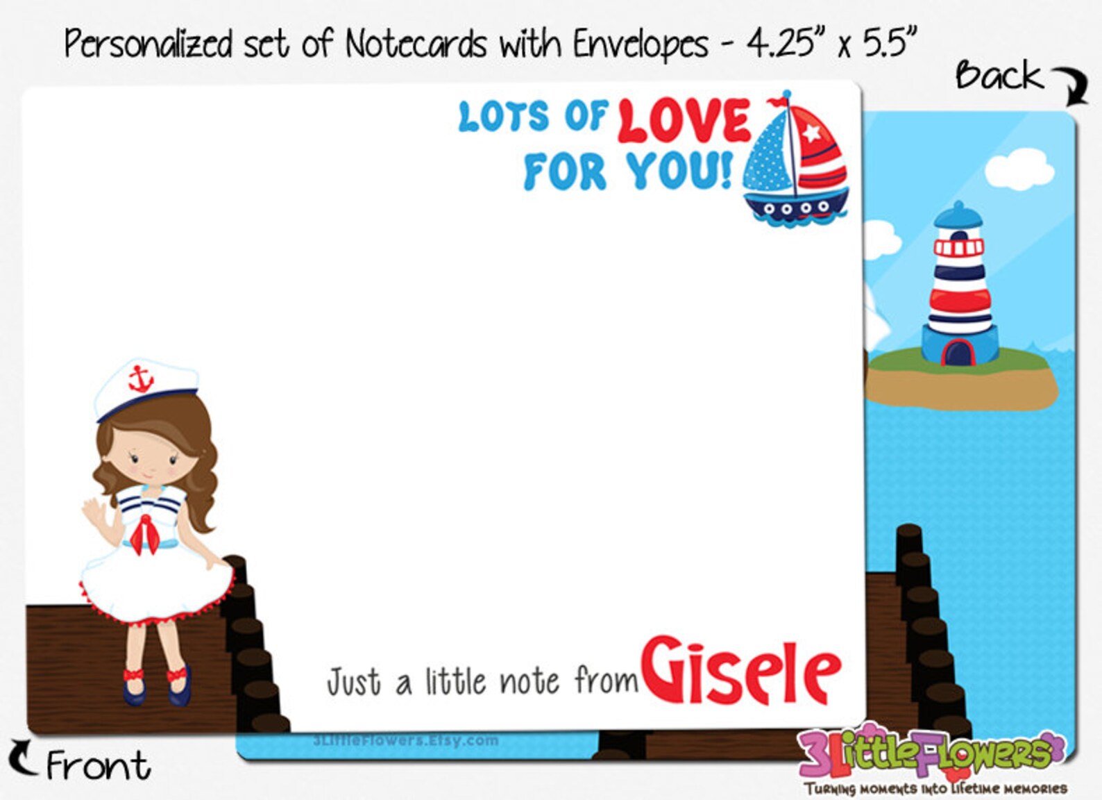 Nautical Note Cards Set of Personalized Note Cards 4.25 X - Etsy