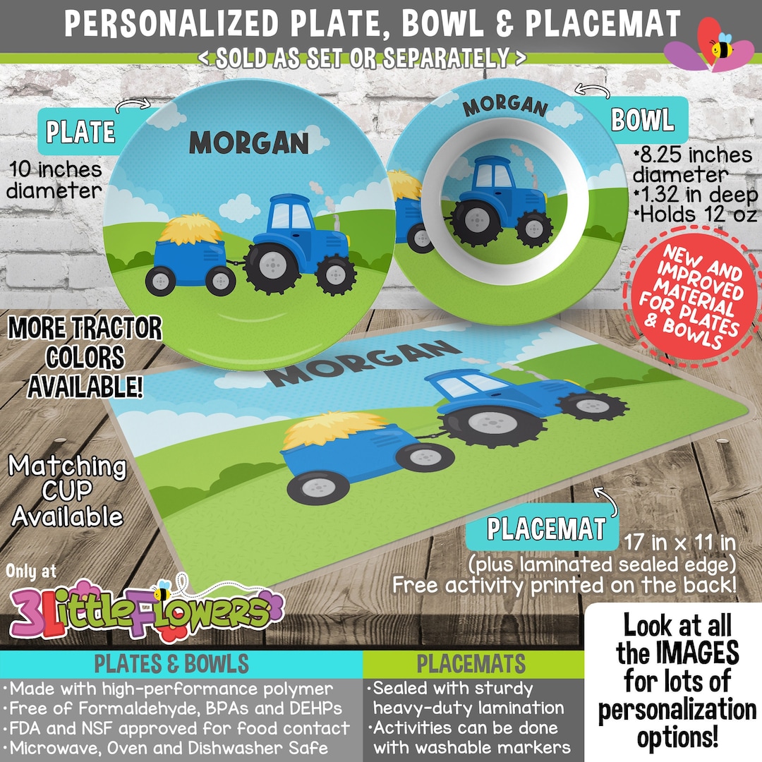 Tractor Plate and Bowl Set - Personalized Plastic Children Plate Cereal ...