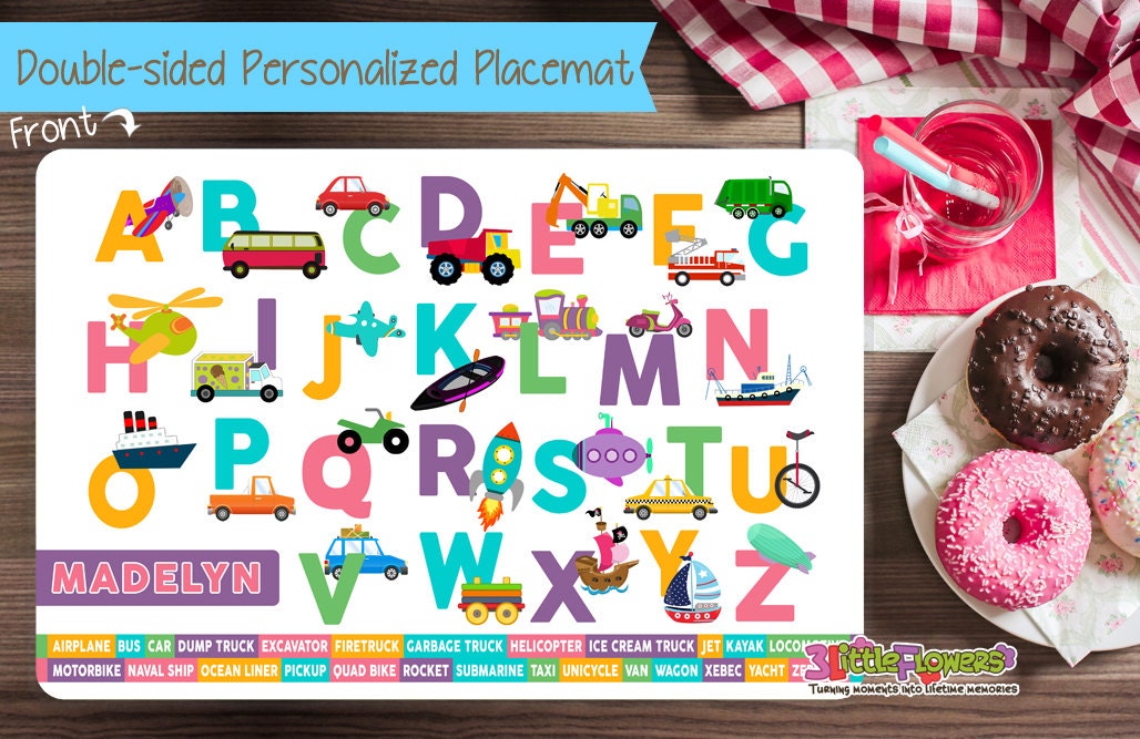 Personalized Transportation Alphabet Placemat Personalized | Etsy