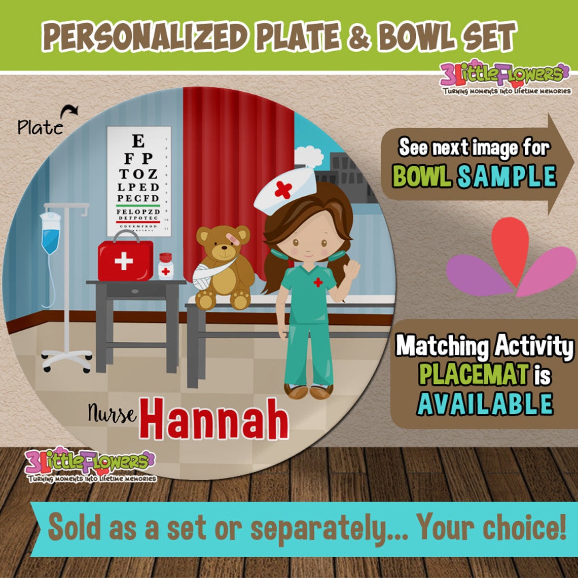 Girl Nurse Plate and Bowl Set Personalized Plastic Children | Etsy