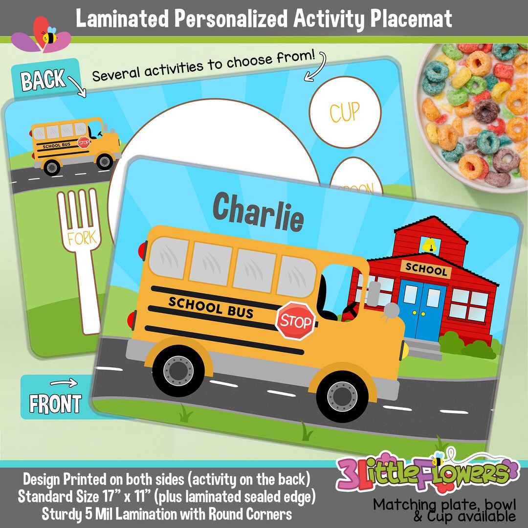 School Bus Placemat - Personalized Placemat for Kids - Laminated Custom ...