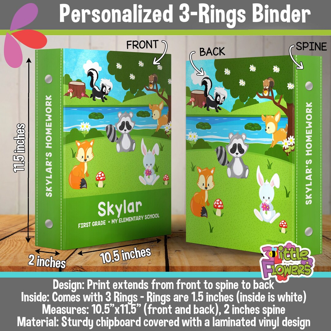 Woodland Animals Binder - Personalized 3 Ring Binder 2 Inches ...