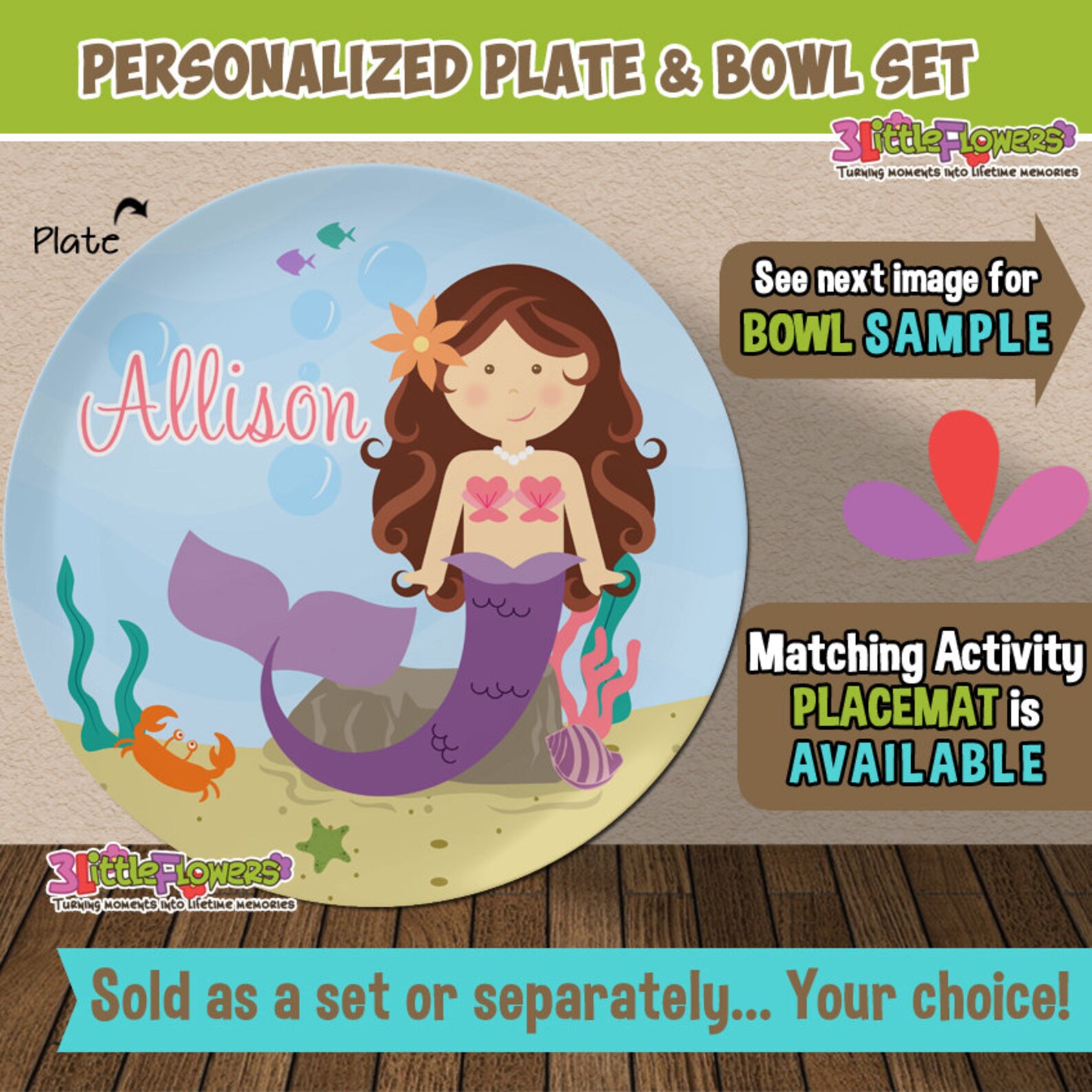 Personalized Mermaid Plate and Bowl Set Personalized Plastic - Etsy