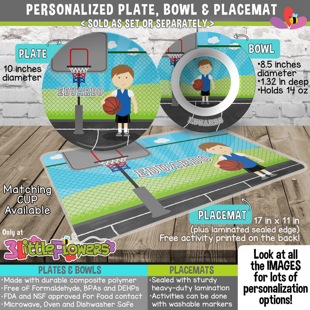 Basketball Plate and Bowl Set - Personalized Plastic Children Plate ...