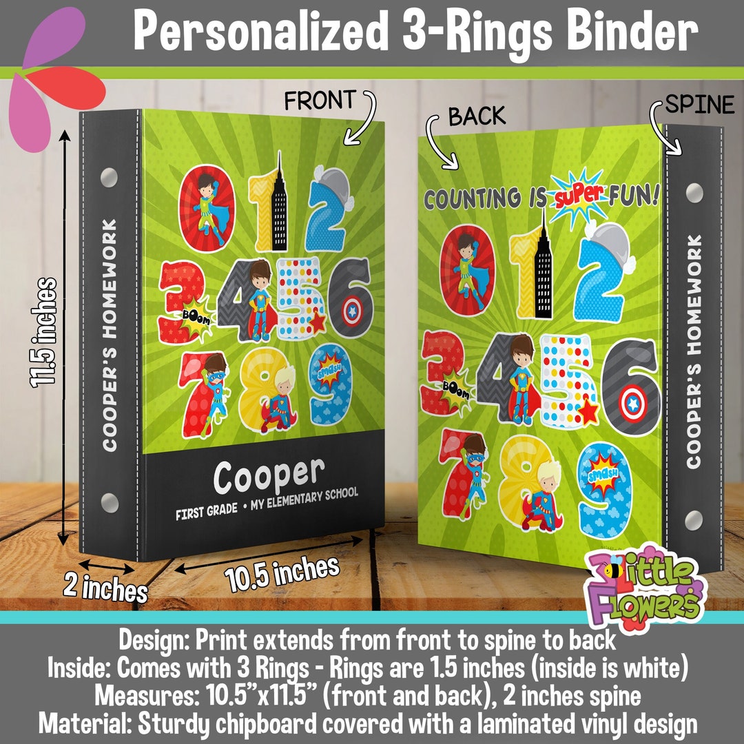 Personalized Superhero Numbers Binder - Personalized 3 Ring Binder 2 ...