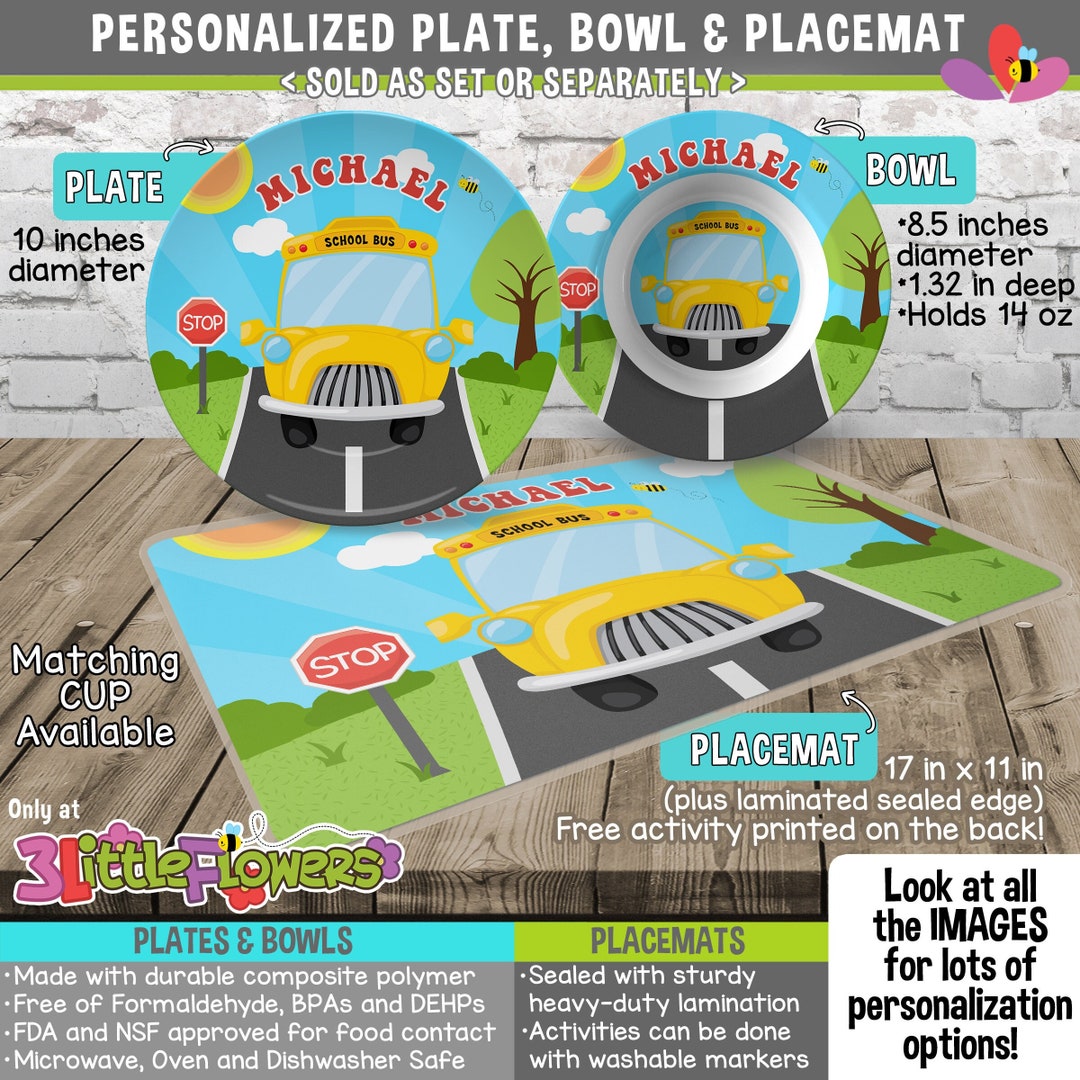 Personalized School Bus Plate and Bowl Set - Personalized Plastic ...