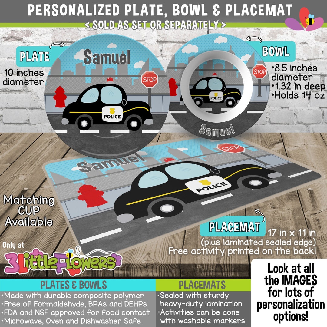 Police Car Plate and Bowl Set - Personalized Plastic Children Plate ...