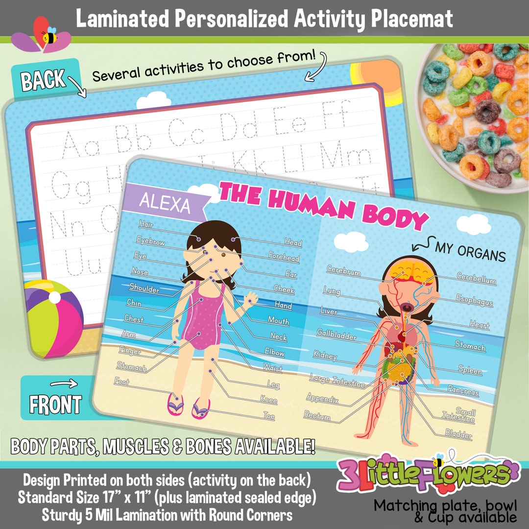 Body Parts Placemat - Personalized Placemat for Kids - Laminated Custom ...