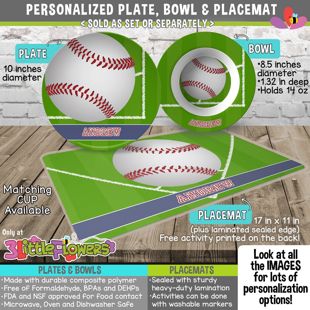 Baseball Plate and Bowl Set - Personalized Plastic Children Plate ...