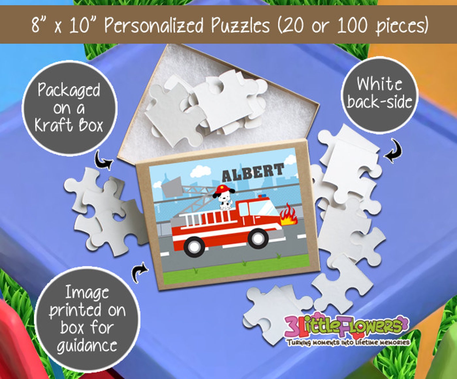 Personalized Fire Truck Puzzle Personalized 8 X 10 - Etsy