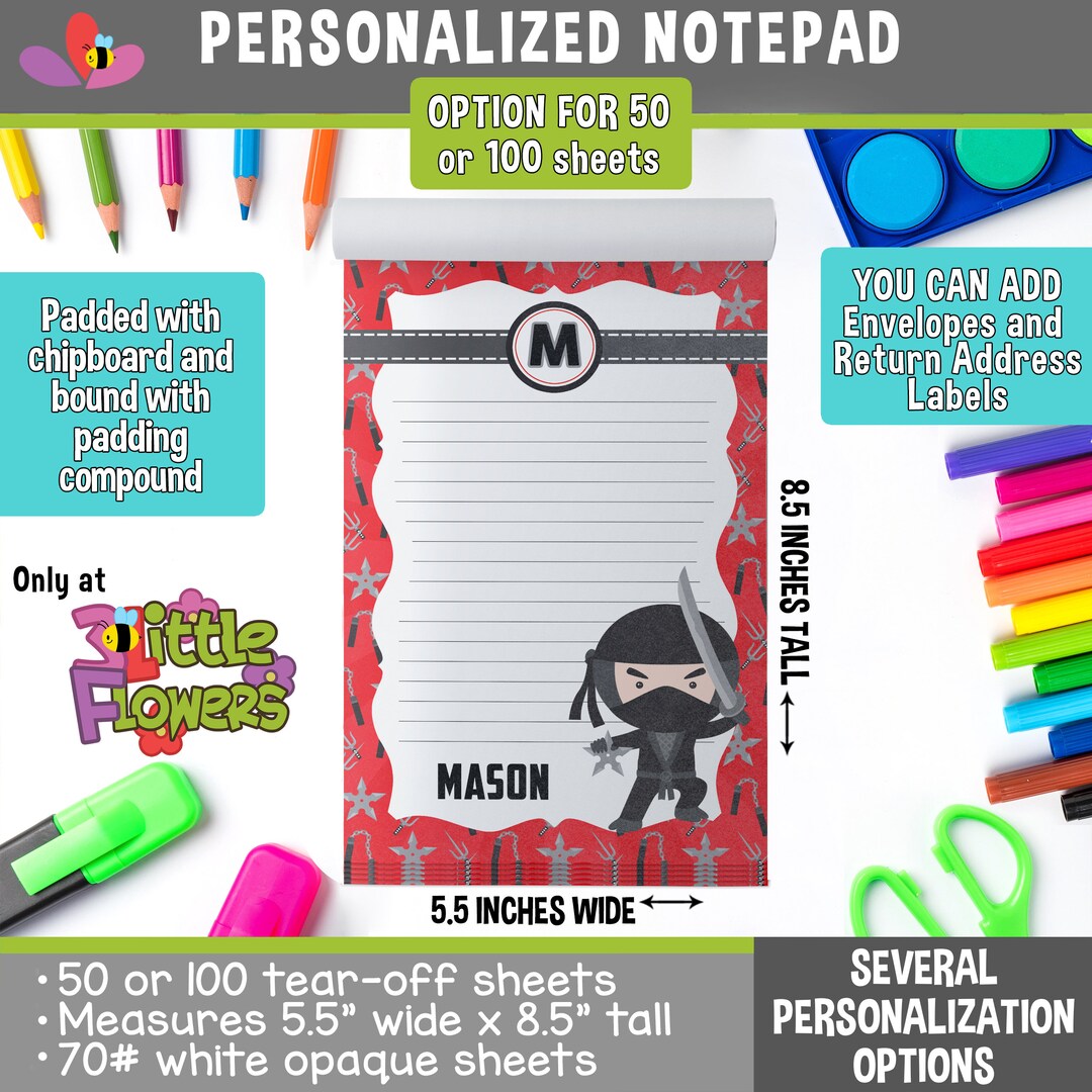 Ninja Warrior Notepad - Personalized Notepad - Personalized Children ...
