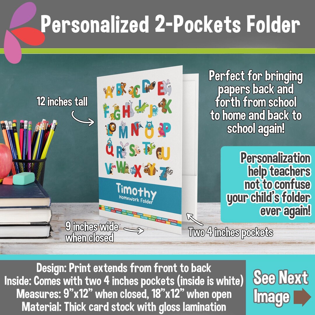 Personalized Alphabet Animals Folder Personalized 2 Pockets - Etsy