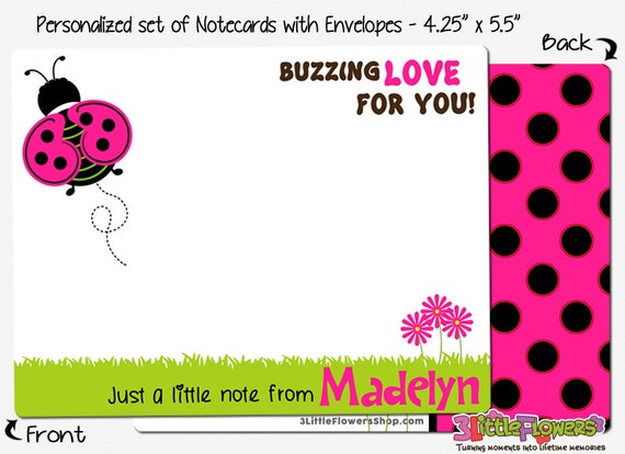 Ladybug Note Cards - Set of Personalized Note Cards - 4.25” x 5.5 ...