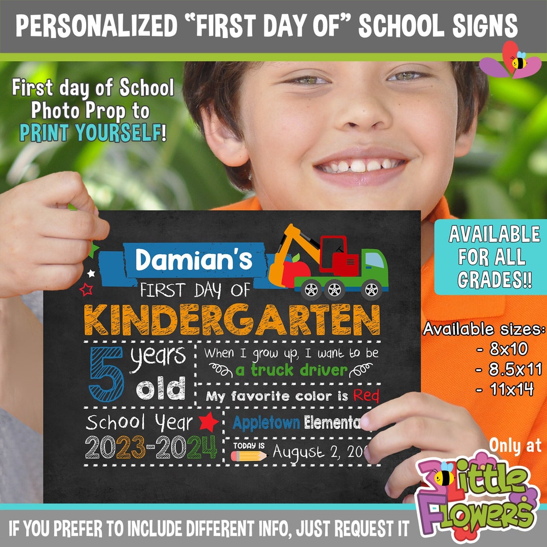 Digger Truck Personalized First Day of School Sign - Printable First ...