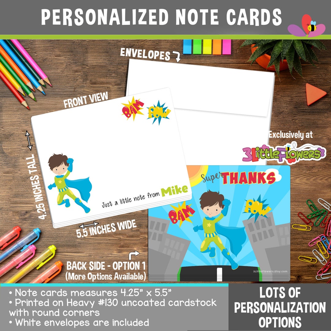 Superhero Note Cards - Set of Personalized Note Cards - 4.25” X 5.5 ...