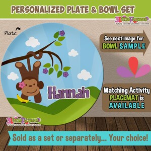 Monkey Plate and Bowl Set Personalized Plastic Children | Etsy