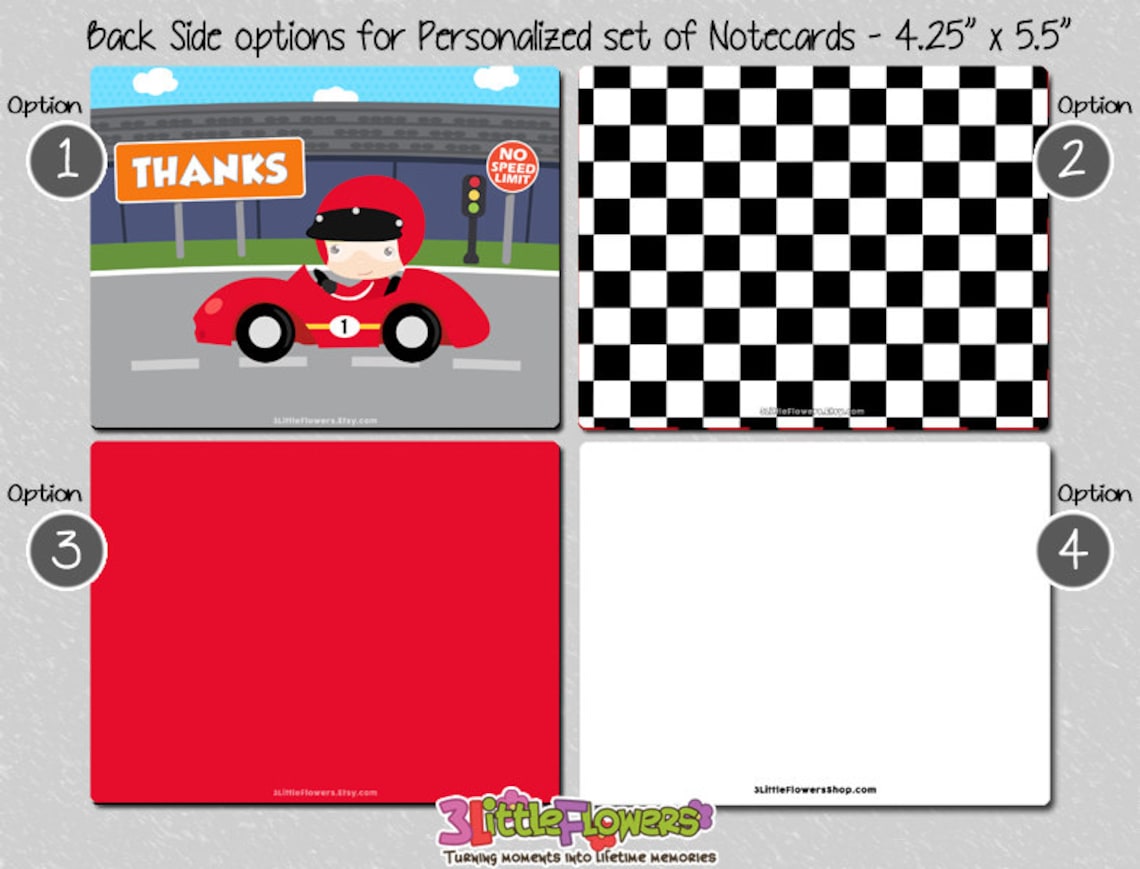 Race Car Note Cards Set of Personalized Note Cards 4.25 X - Etsy