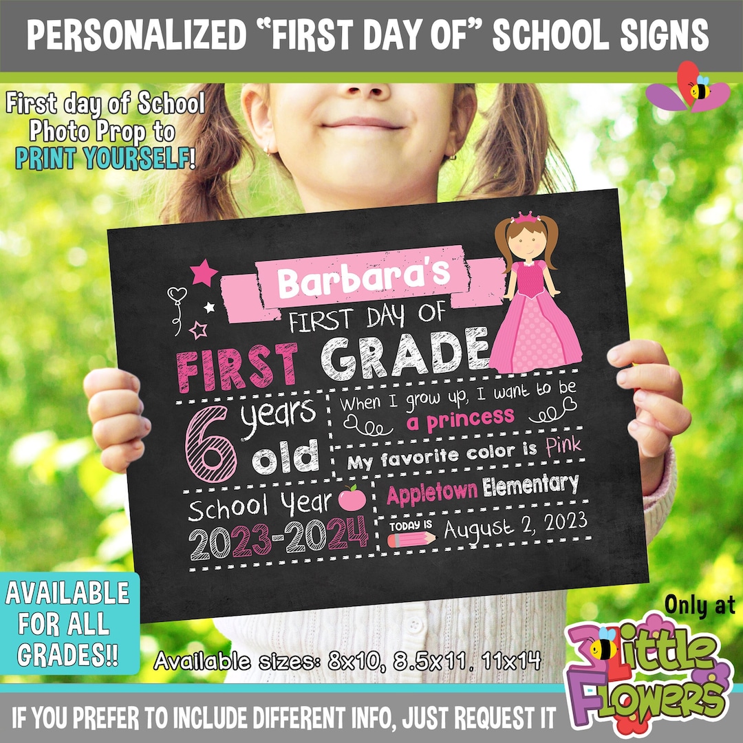 Princess Personalized First Day of School Sign - Printable First Day of ...